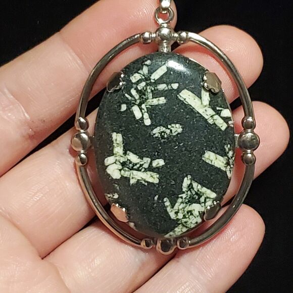Handmade | Jewelry | Chinese Writing Stone Set In Silver Pendant ...